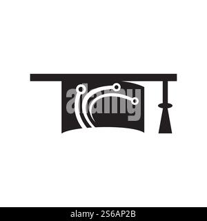 Artificial intelligent technology with graduation cap logo design. IT ...