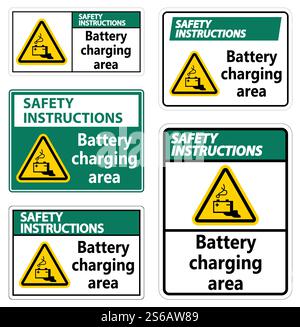 Safety instructions battery charging area Sign on transparent ...