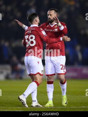 Wrexham's Steven Fletcher (right) celebrates with Elliot Lee after ...
