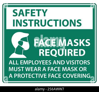 Safety Instructions Face Masks Required Sign on white background Stock ...