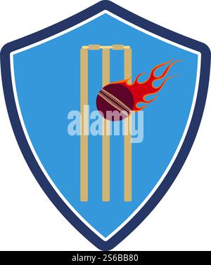 Cricket shield emblem icon. Flat color design. Vector illustration ...