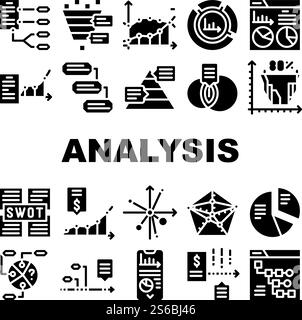 Data Analysis Diagram Collection Icons Set Vector. Financial And Swot ...