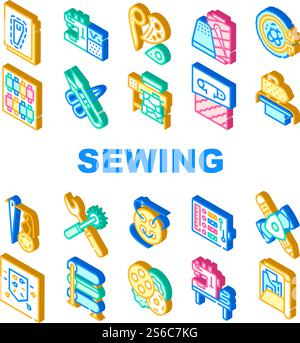 Sewing Craft Studio Collection Icons Set Vector Stock Vector Image ...