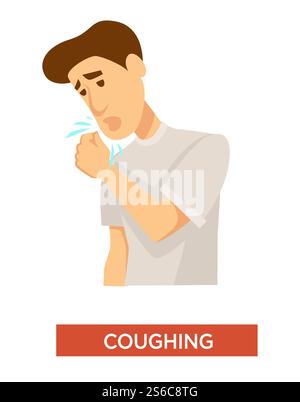 Sick person is coughing with lung pain, showing respiratory illness ...