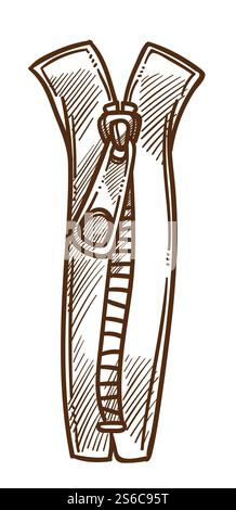 Zipper or fastener, atelier or tailor shop equipment isolated sketch ...