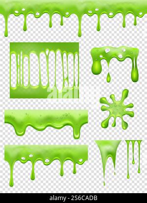 Liquid green slime drip and falling. Vector sprite sheet with cartoon ...