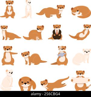 Cute mink icons set cartoon vector. Funny cartoon mink animal. Cartoon ...