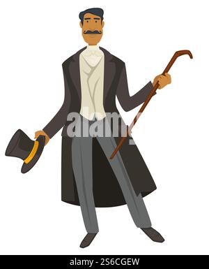 Gentleman with cylinder and cane, 1900s fashion style isolated ...