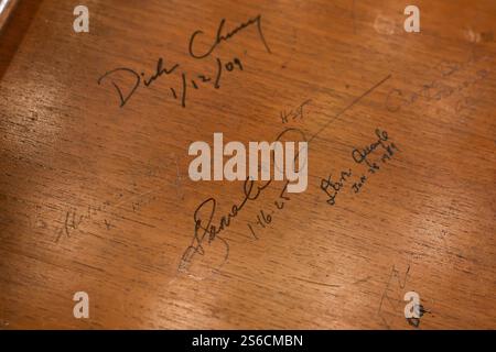 A view of the ceremonial desk drawer signed by United States Vice ...