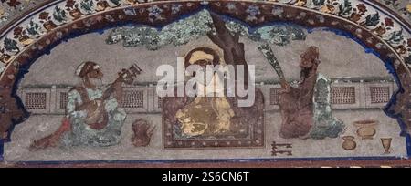 Fresco depicting Guru Nanak in-discussion with Nath Yogis from Akhara Bala Nand in Amritsar ...