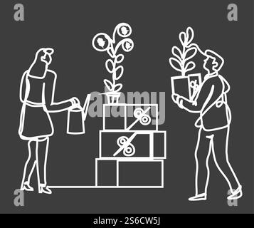 Percentage growing concept, plants in pot, profit growth isolated ...