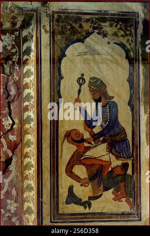 This fresco from Pothi-Mala, Gur Harsahai, Punjab, dated to the 18th or ...