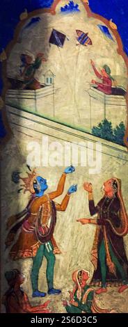 This fresco from Pothi-Mala, Guru Harsahai, Punjab, depicts Ranjha ...