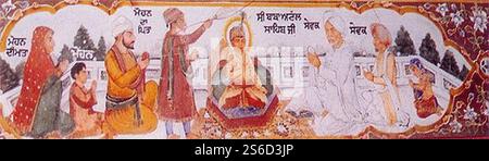 This 19th-century fresco from Gurdwara Baba Atal in Amritsar depicts figures associated with the ...