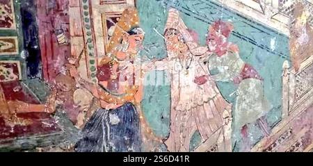 This fresco from the Haveli of Maharani Datar Kaur depicts Guru Nanak ...