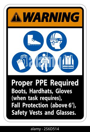 Warning Sign Proper PPE Required Boots, Hardhats, Gloves When Task ...