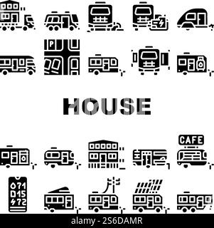 Modular House Trailer Collection Icons Set Vector. House With Pull-out ...