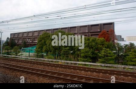 Giant chocolate bar seen from JR train line in Takatsuki near Osaka ...
