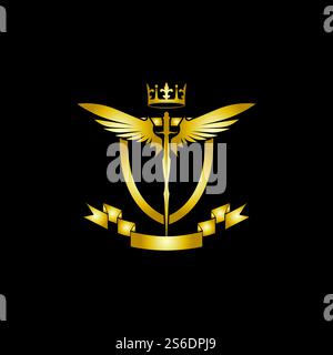Heraldic Composition with crown, swords, wings, shield and ribbon Stock ...