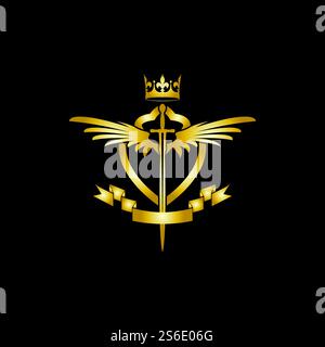 Heraldic Composition with crown, swords, wings, shield and ribbon Stock ...