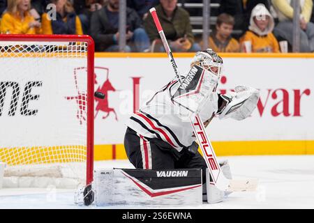 Chicago Blackhawks goaltender Arvid Soderblom defends against the Tampa ...
