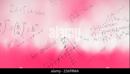 Image of layers of mathematical formulae and equations over green and ...
