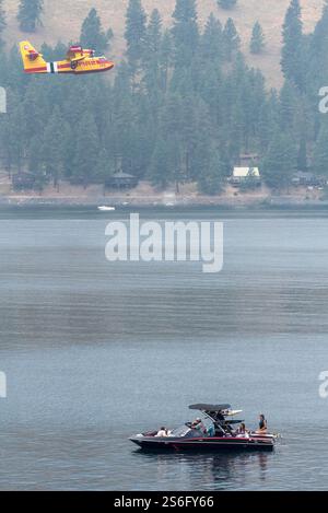 Aerial fire fighting plane ascending after scooping water from Wallowa ...
