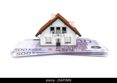An image of a house above 500 Euro banknotes Stock Photo - Alamy