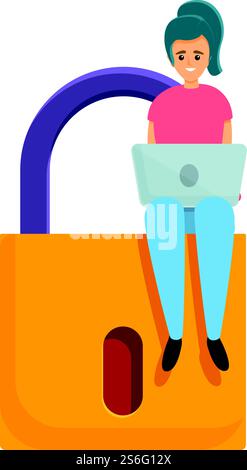 Girl laptop privacy icon. Cartoon of Girl laptop privacy vector icon ...