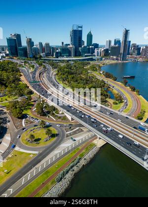 Aerial view of Perth city and highway traffic in Australia Stock Photo ...