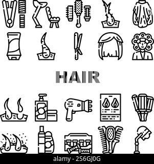 Healthy Hair Treatment Collection Icons Set Vector Stock Vector Image ...