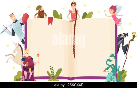 Fairy tale frame. Decorative background with fantasy characters book in ...