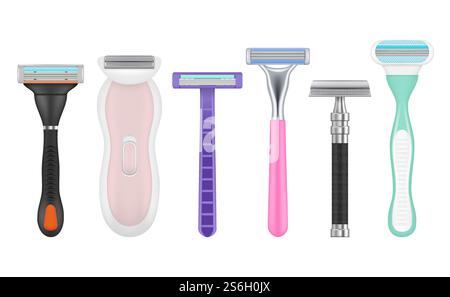 Realistic set of male and female razor blades isolated vector ...