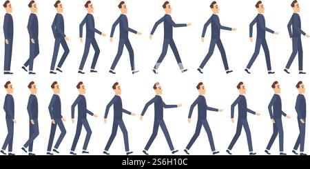 Businessman Character Walk cycle Animation Sequence , loop animation sprite sheet vector Stock ...