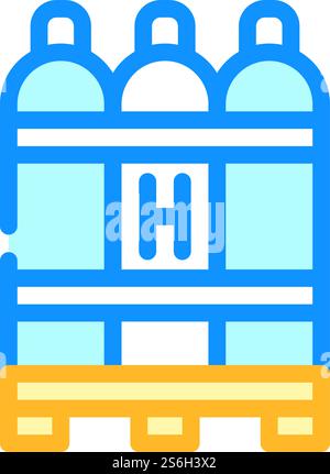 Hydrogen cylinder color line icon, H2 green energy storage tank, vector ...