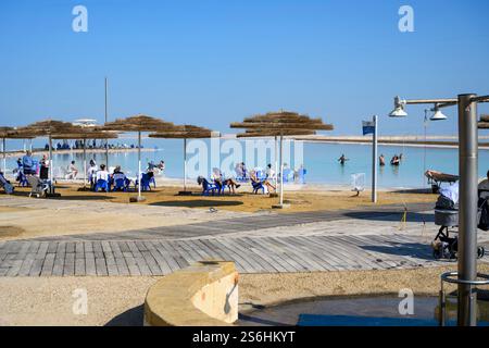 People bathing in the Dead Sea, Ein Bokek Beach, Dead Sea, Kalia Beach ...