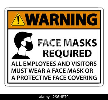 Warning Face Masks Required Sign on white background Stock Vector Image ...