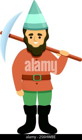 Garden gnome with pick axe icon. Cartoon of Garden gnome with pick axe ...