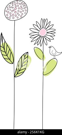 Doodle sketch flower with color fill. Simple design suitable for making ...