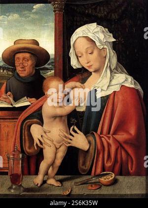 Attributed to Joos van Cleve, this painting from around 1515 depicts the Adoration of the Magi ...