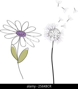 Doodle sketch flower with color fill. Simple design suitable for making ...