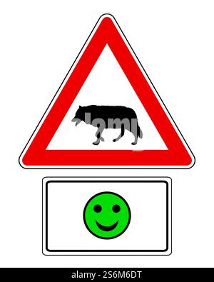 Warning sign with additional sign and smiley Stock Photo - Alamy