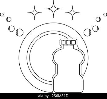 Concept of clean dishes contour outline icon black color vector ...