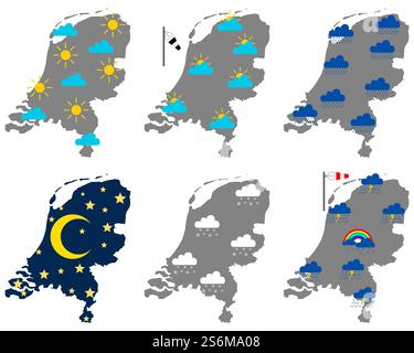 Map of the Netherlands with weather symbols Stock Photo - Alamy