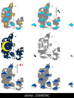 Map of Denmark with weather symbols Stock Photo - Alamy
