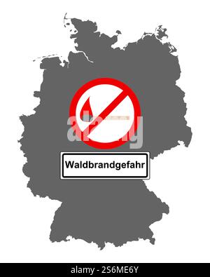 Map of Germany with forest fire danger warning sign Stock Photo - Alamy