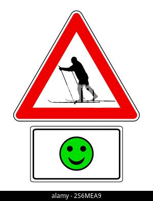 Warning sign with additional sign and smiley Stock Photo - Alamy