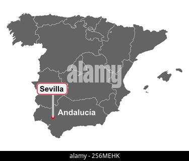 Andalusia, a region of Spain, with capital Seville, political map ...