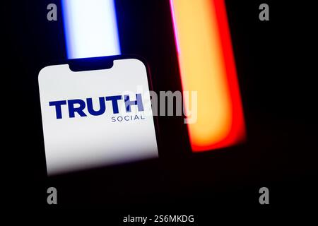 In this photo illustration, a Truth Social logo is seen displayed on a ...