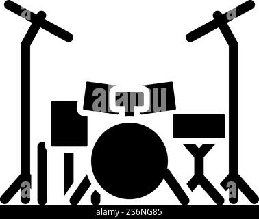 Black and white drum kit stencil illustration set for music design ...